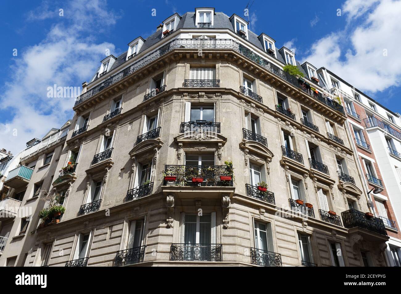 Traditional French house with typical balconies and windows. Paris ...