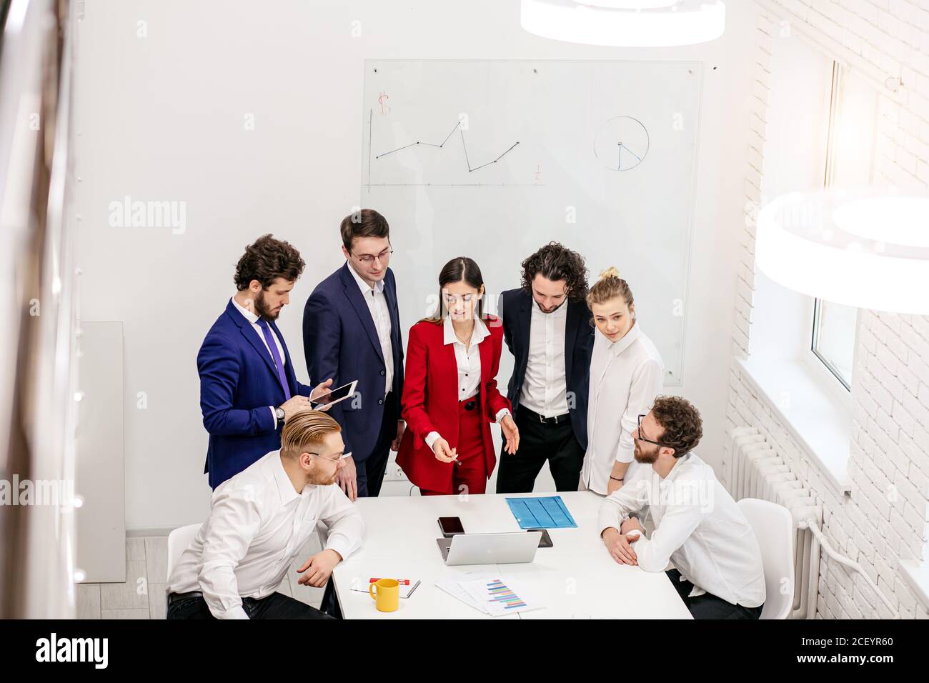 Young, active people gathered to have discussion, realize creative ...