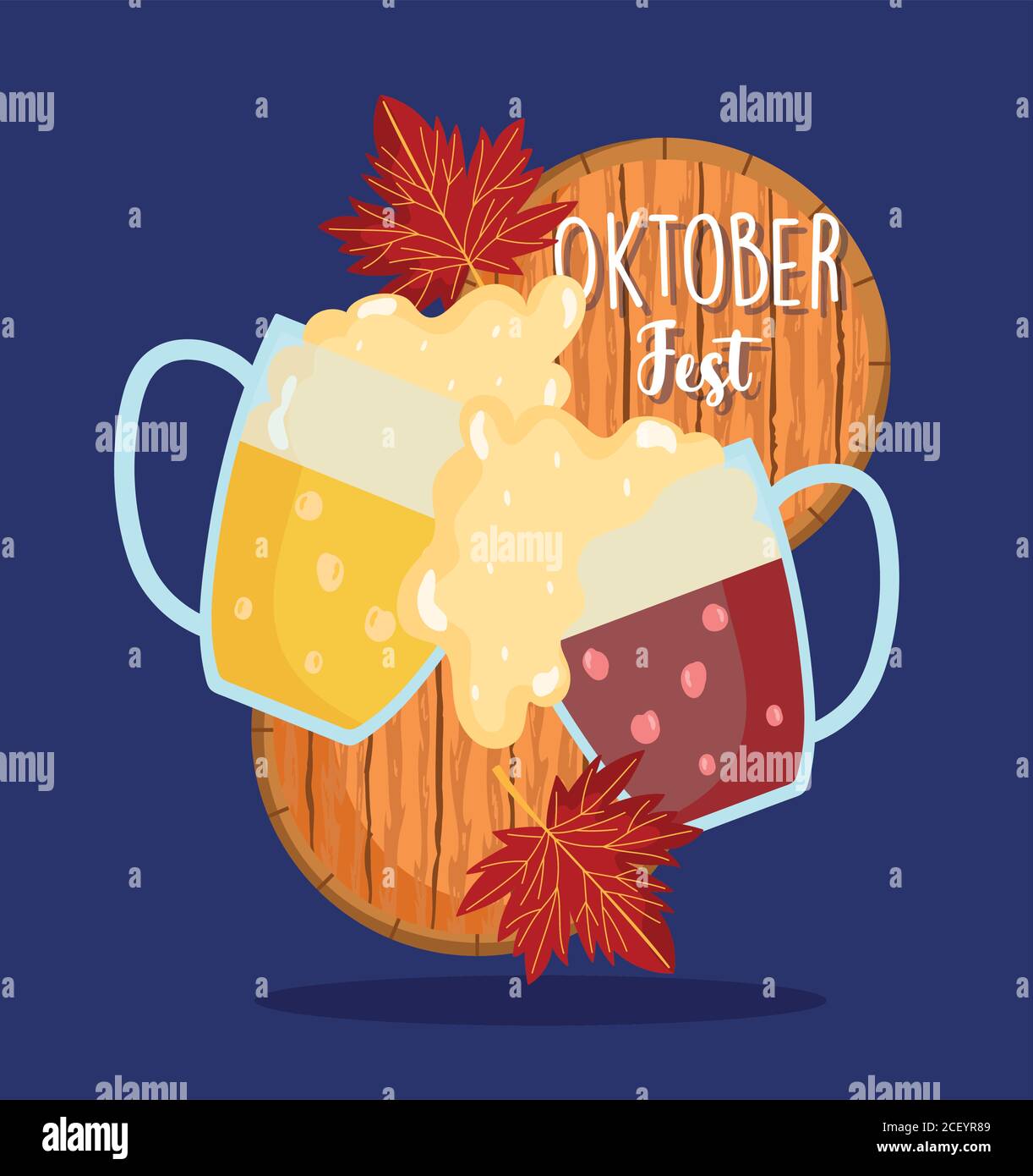 oktoberfest festival, two glass toasting mugs with beer, celebration ...