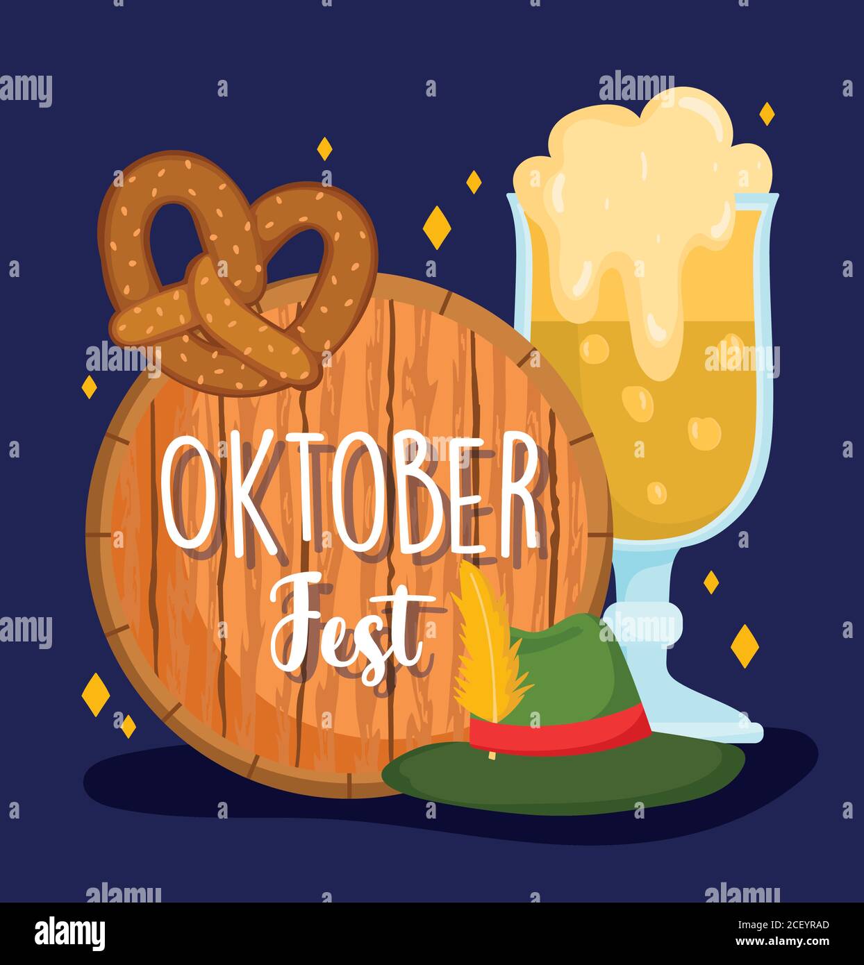 oktoberfest festival, beer pretzel and hat, celebration germany ...