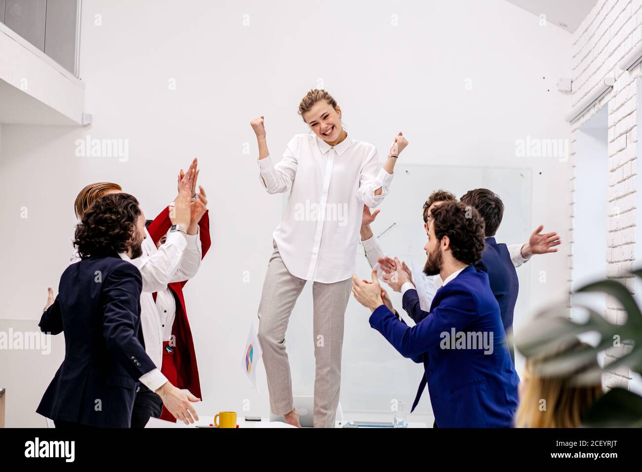 Dancing on table office hi-res stock photography and images - Alamy