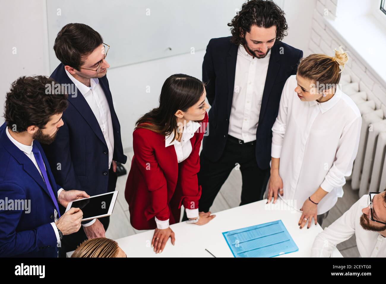 creative corporate business team conducted office meeting, where their ...