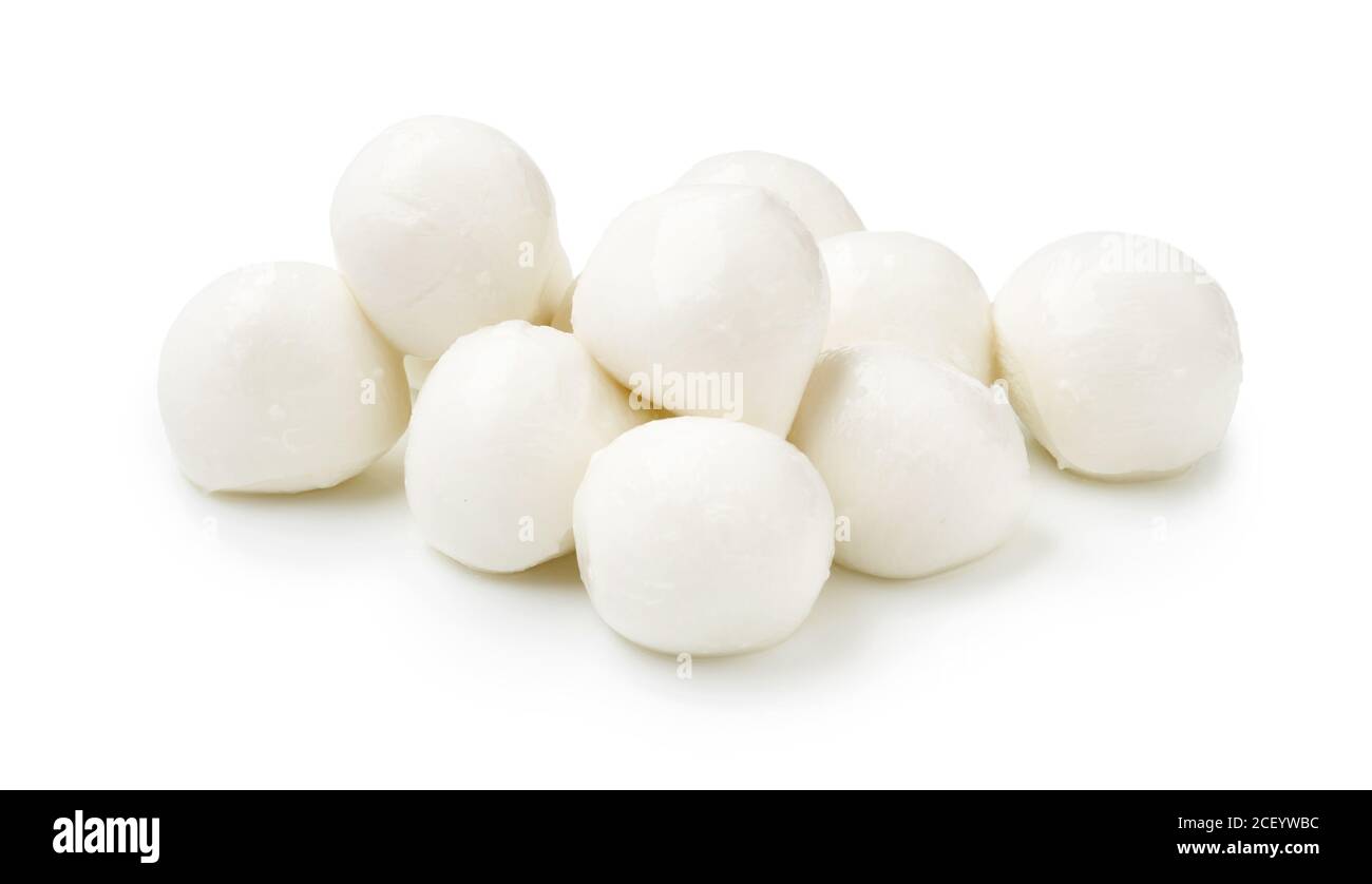 Baby mozzarella isolated on white background. Group of bocconcini ...