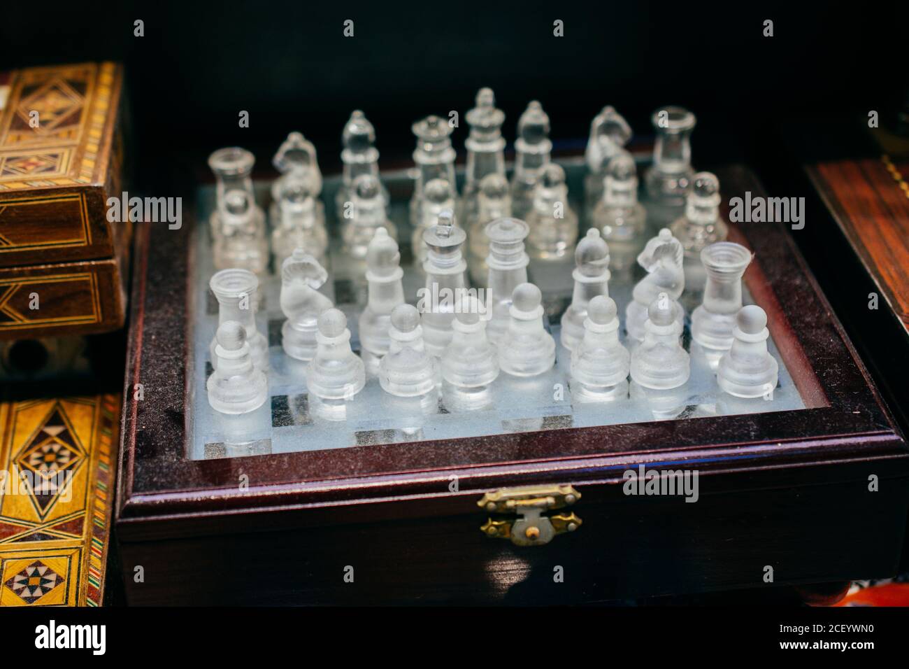Intellectual game -chess. Wooden chess pieces on the chessboard Stock ...
