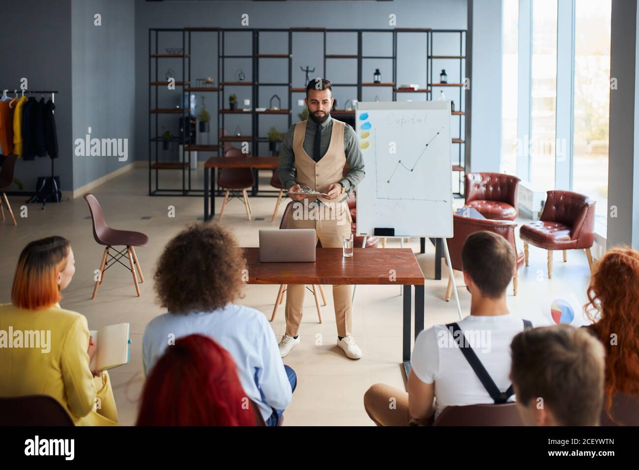 Young arabian business coach giving presentation to executive managers ... Young arabian business coach giving presentation to executive managers ...