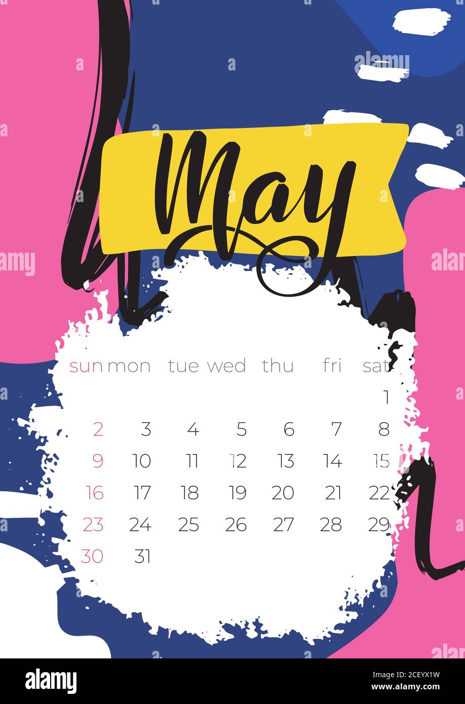 2021 May calendar with calligraphy lettering. Desk calendar, planner ...
