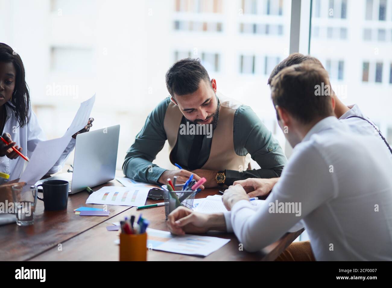 Executives having friendly discussion during break, business ideas ...