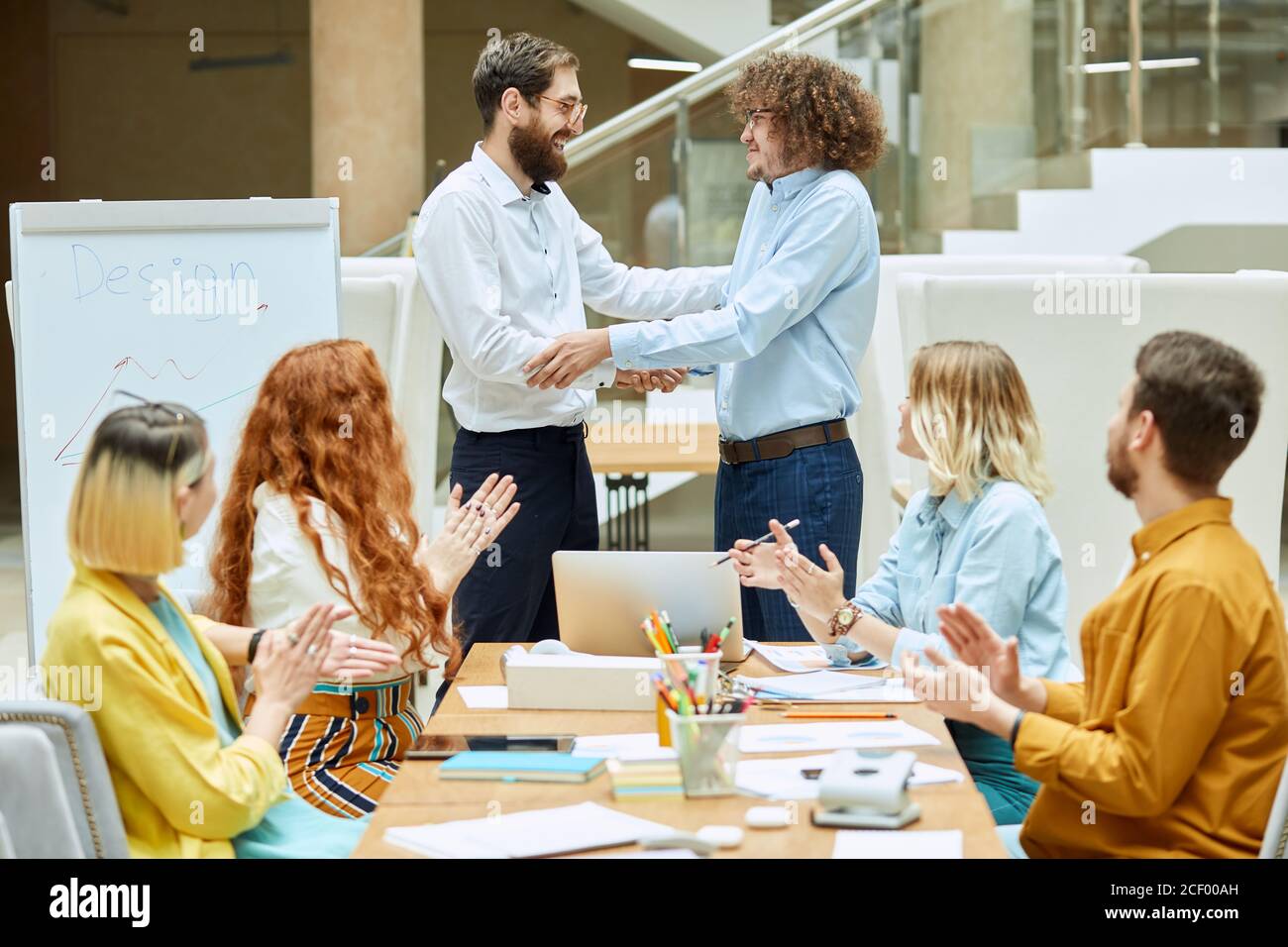 Confused tall man with Afro hairstyle dressed formal light blue shirt ...