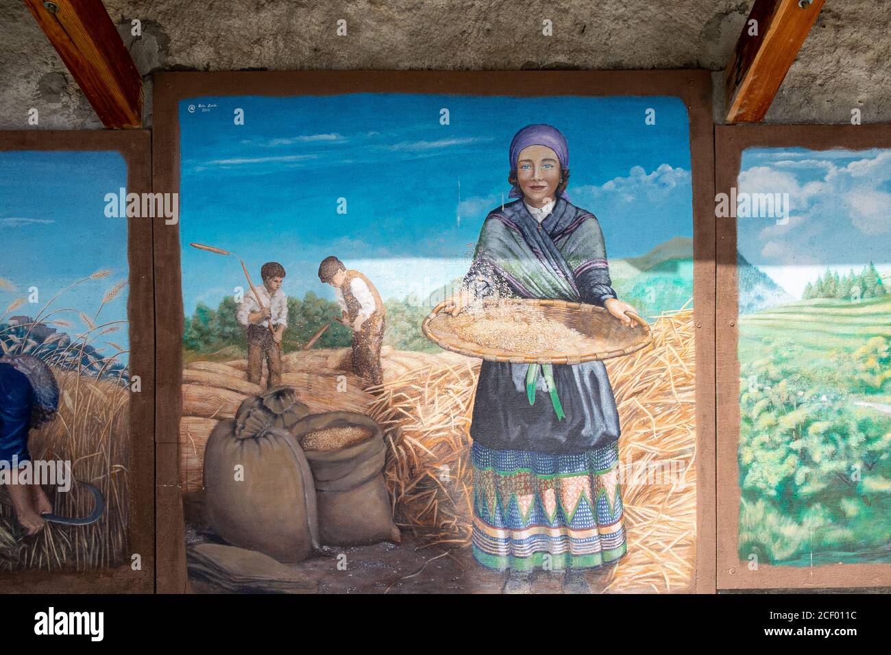 Painted murals of pre-twentieth century agricultural life in the small ...