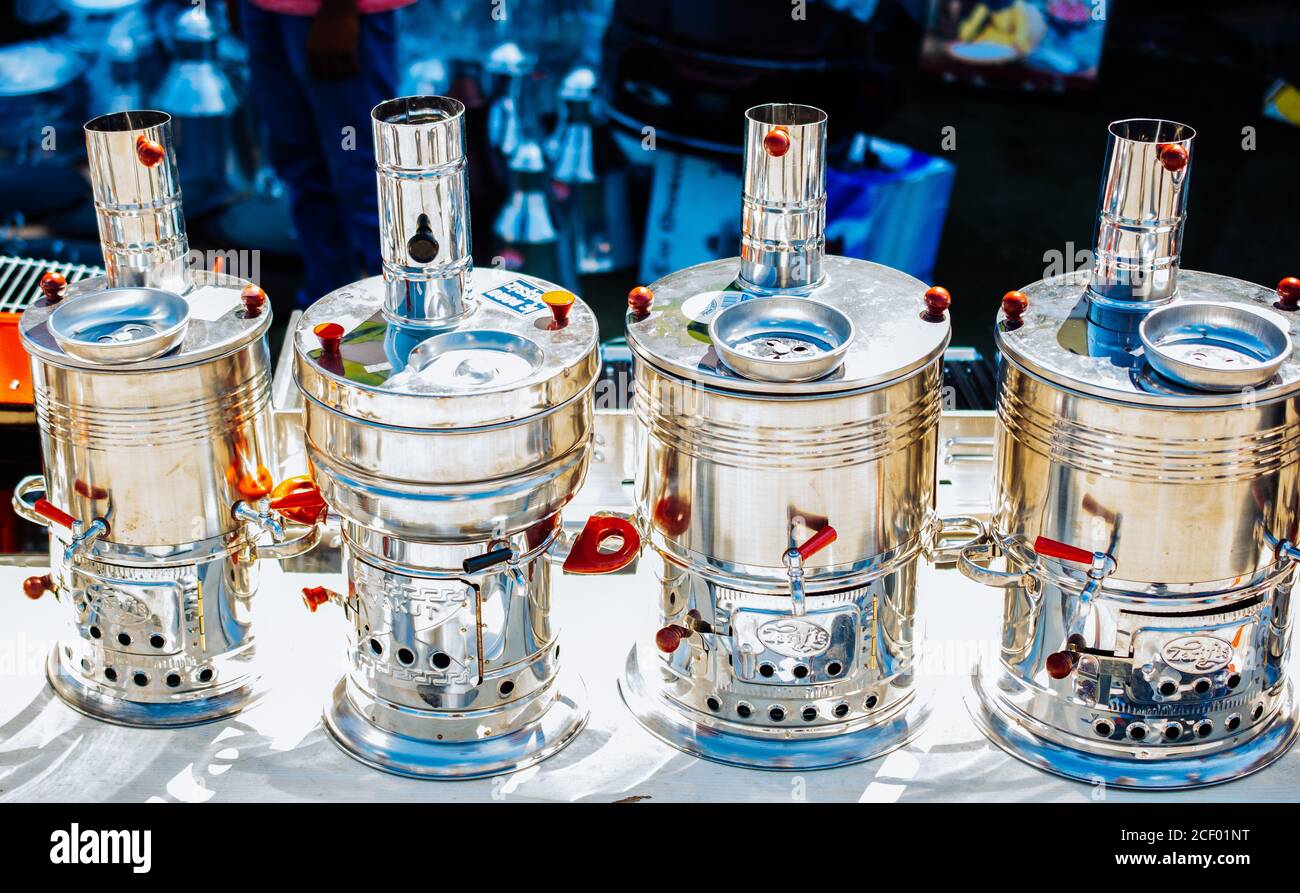 Traditional samovar for tea in the view Stock Photo - Alamy