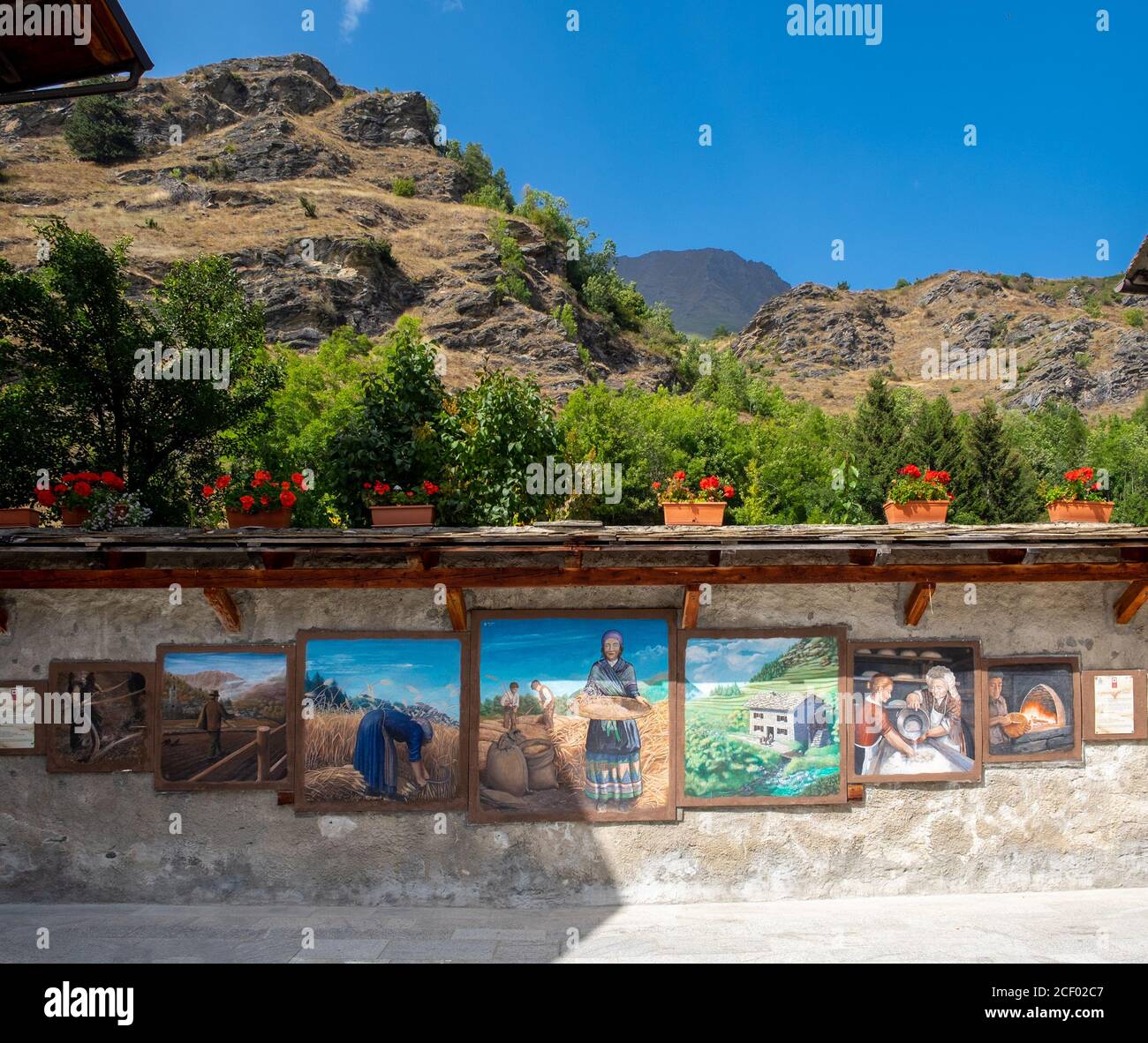 Painted murals of pre-twentieth century agricultural life in the small ...