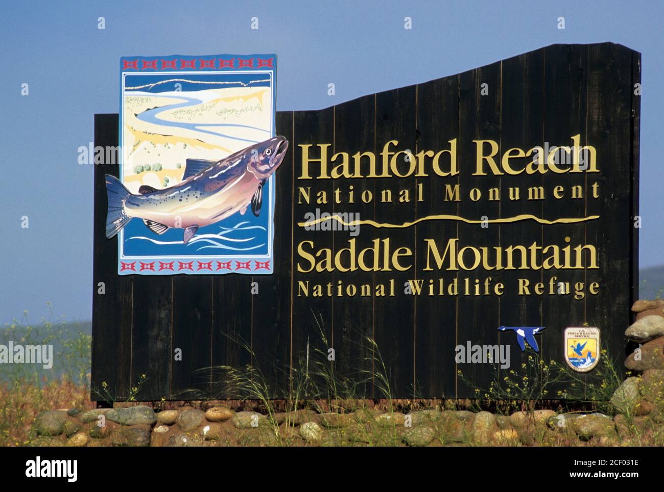 Entrance sign, Hanford Reach National Monument, Washington Stock Photo ...