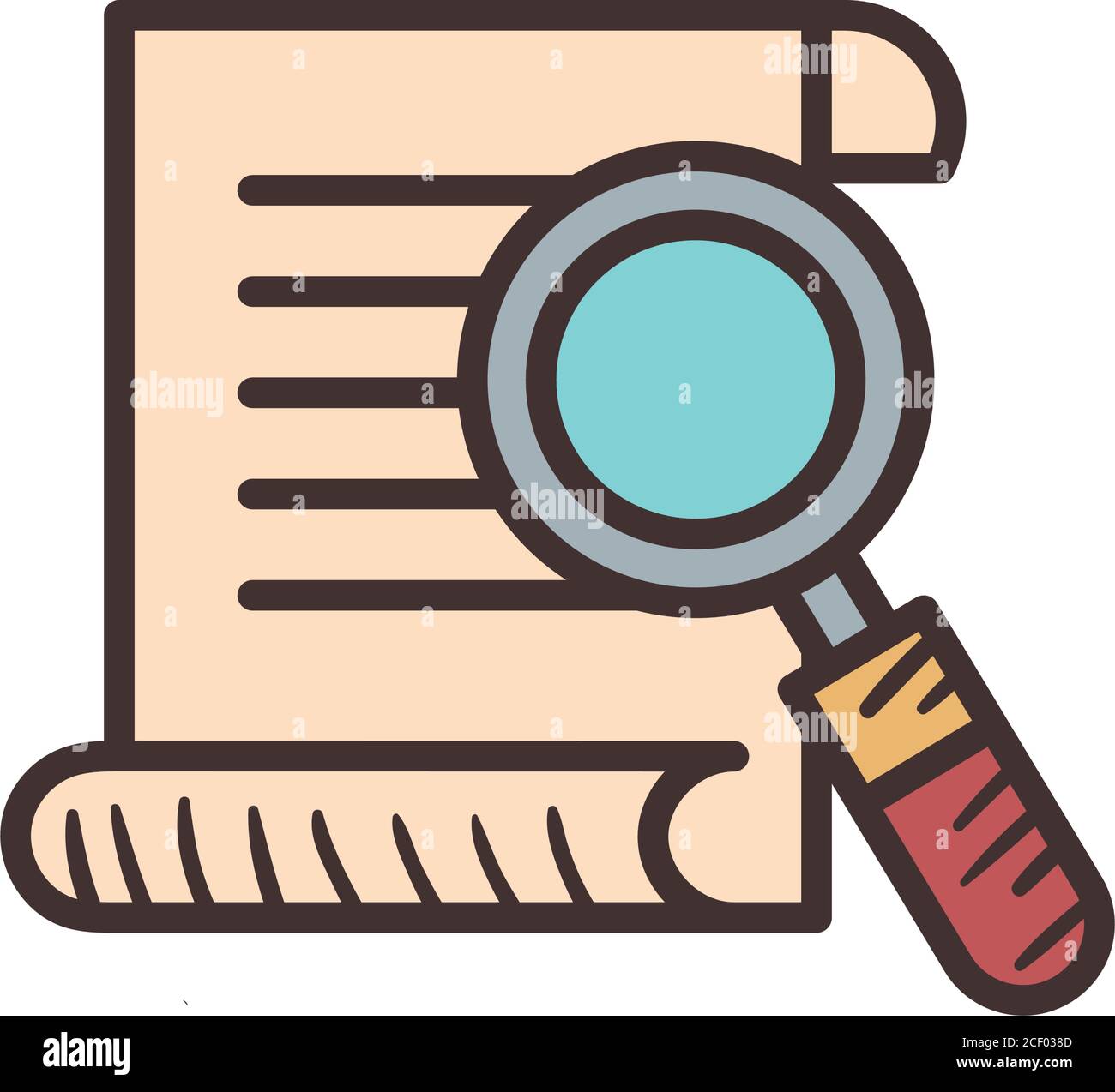 Lupe with document paper line and fill style icon design, Tool search and magnifying glass theme ...