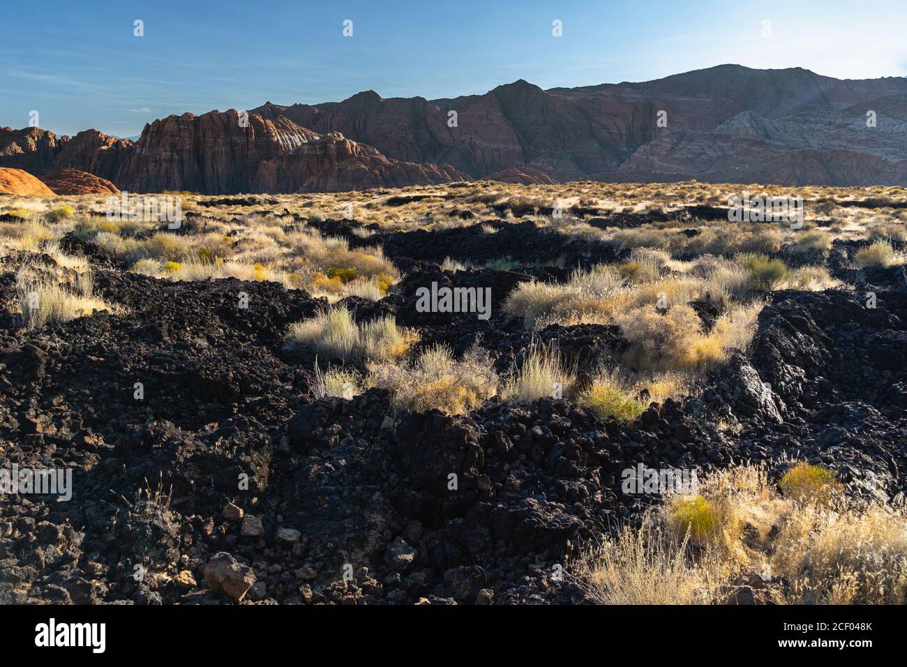 Field of black lava flows, Snow Canyon State Park, Ivins, Utah, USA ...
