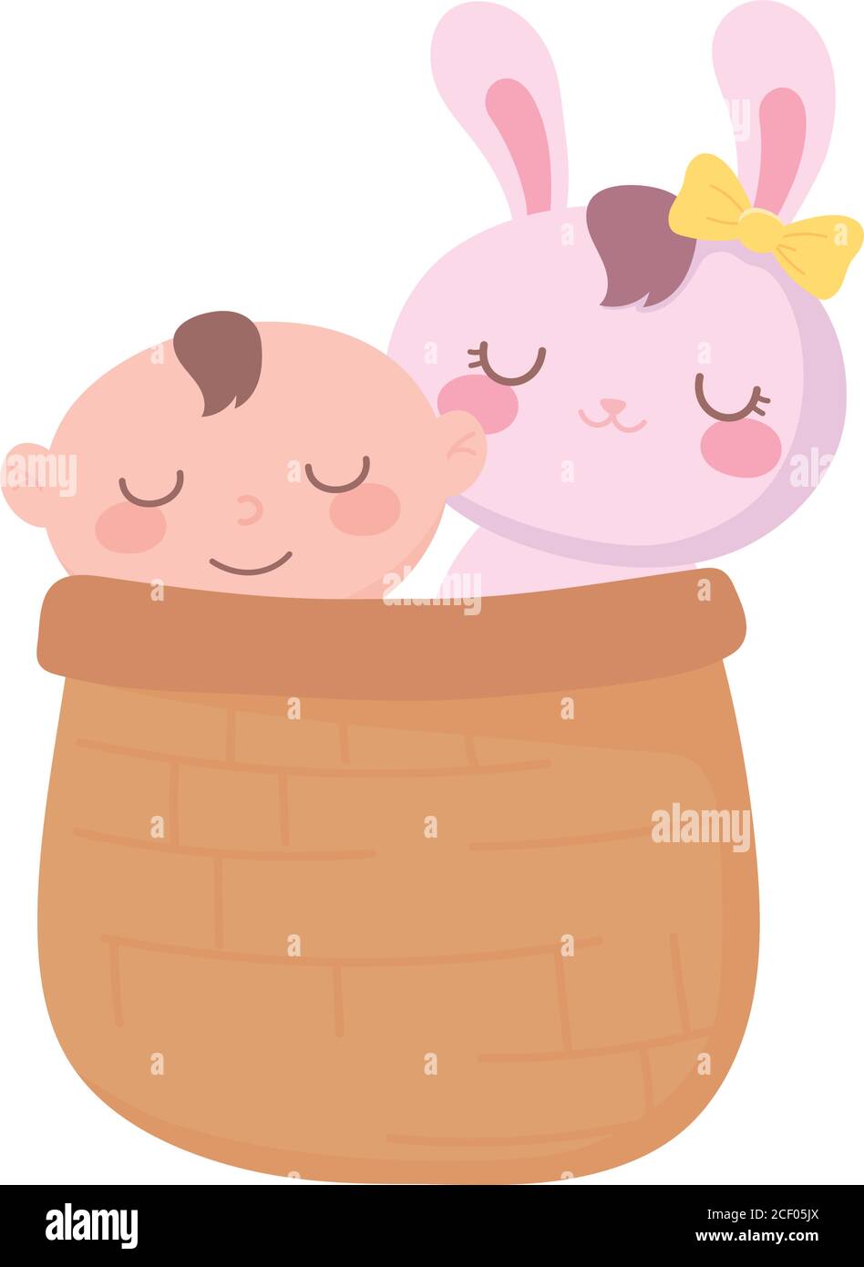 baby shower, basket with little boy and rabbit toy, celebration welcome ...