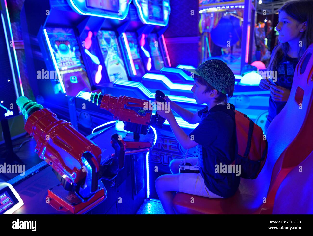 A boy playing an Arcade game at the New York New York Hotel & Casino ...