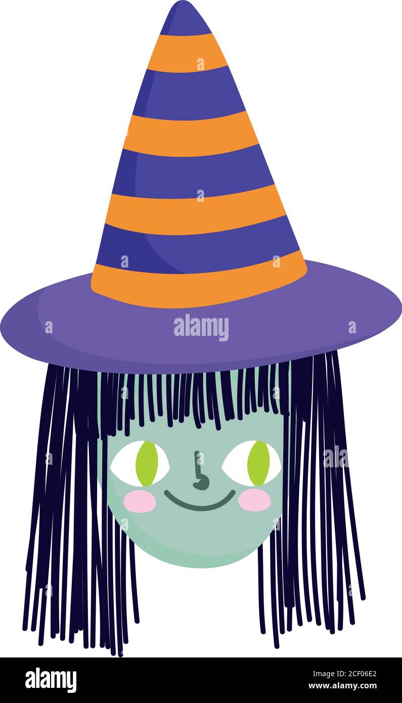 happy halloween, witch with hat face, trick or treat celebration vector ...