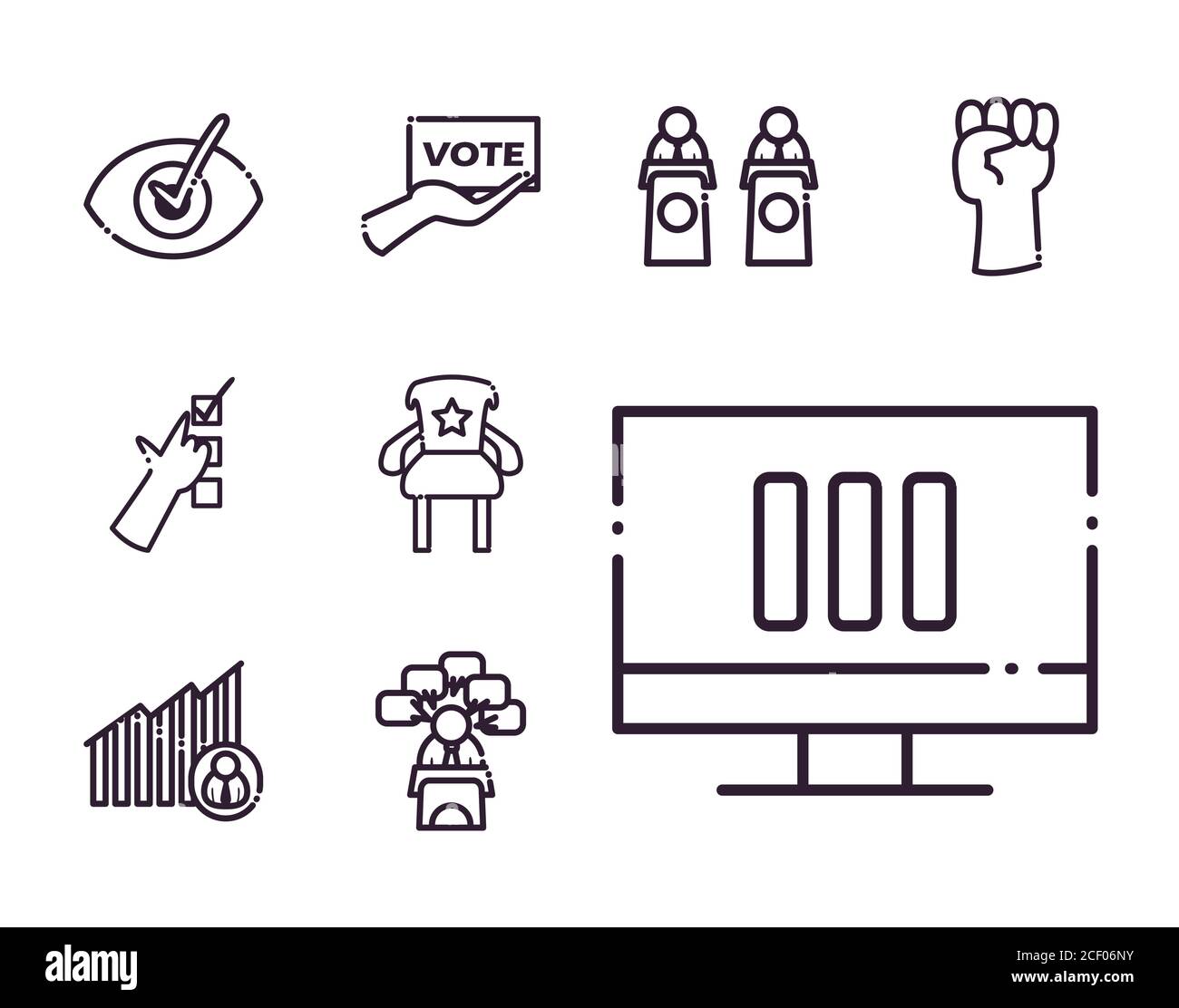 line style set icons design, Democracy president election and ...