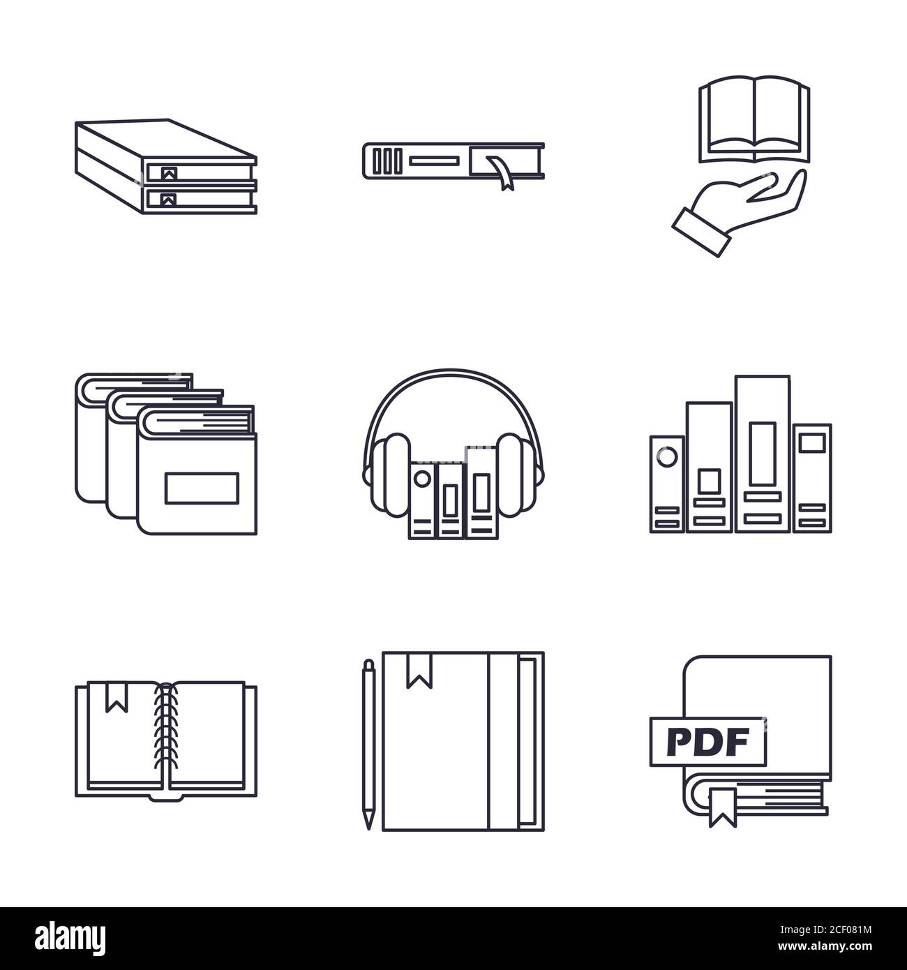 books and ebooks line style icons collection design, Education ...
