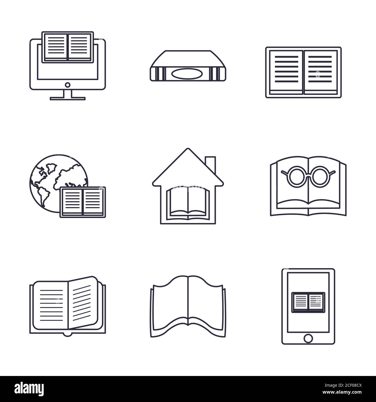 books and ebooks line style icon set design, Education literature and ...