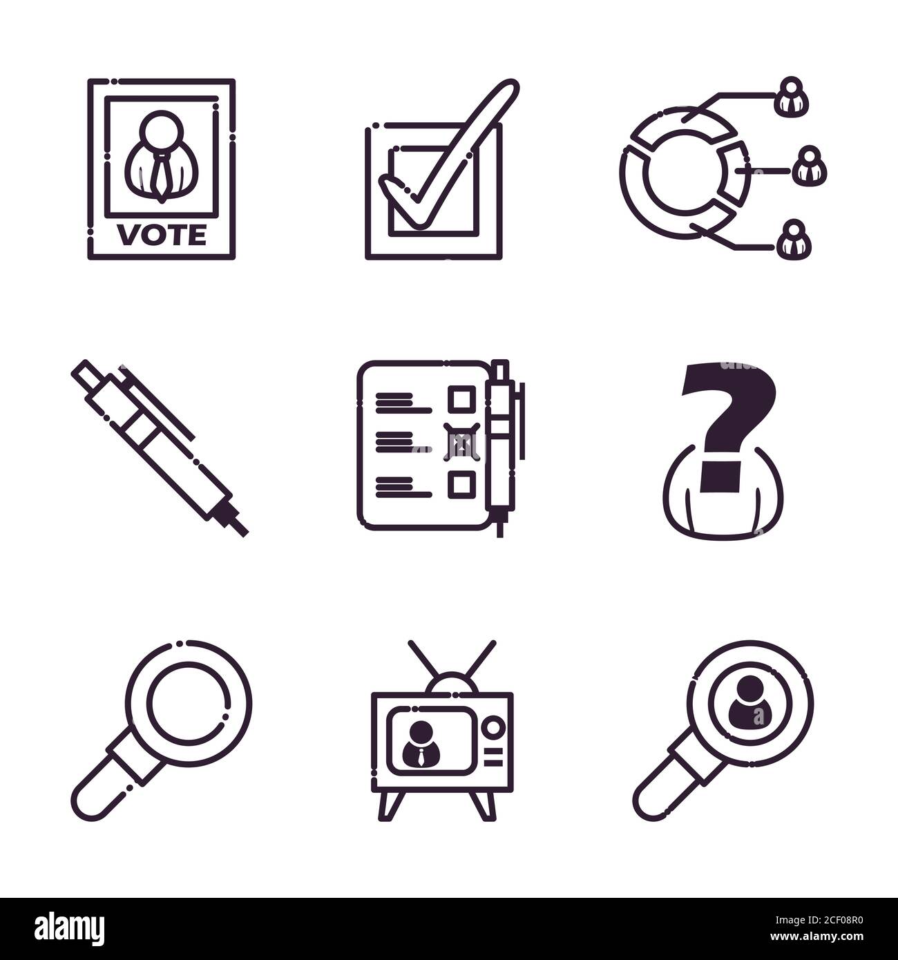 line style icon set design, Democracy president election and government ...