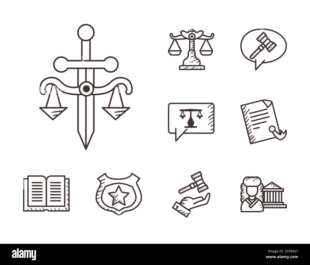line style set icons design, Law justice legal judgment and judical ...