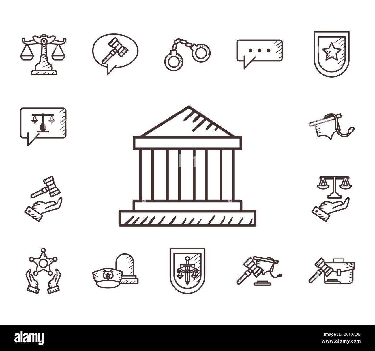 line style set of icons design, Law justice legal judgment and judical ...