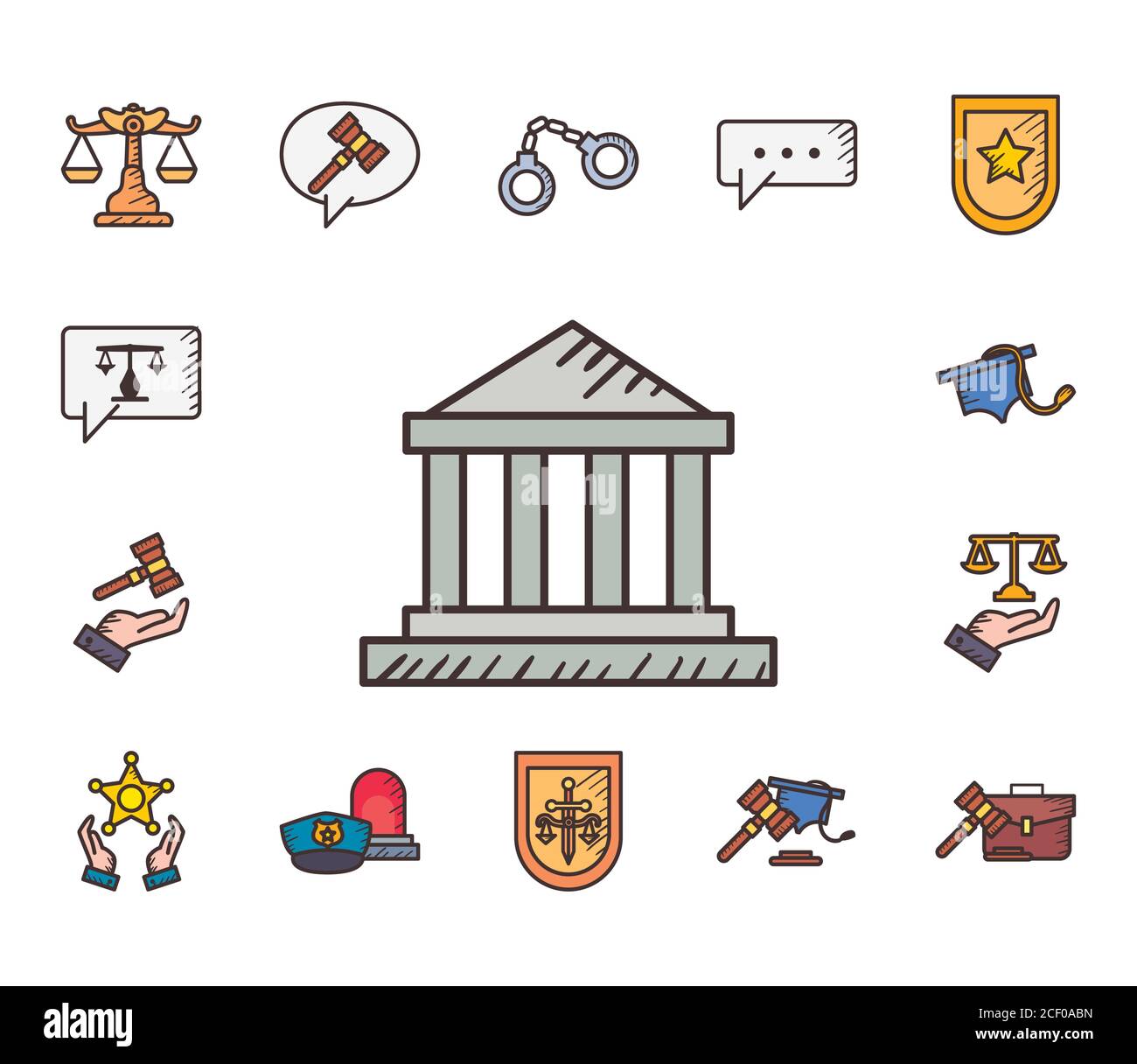line and fill style set of icons design, Law justice legal judgment and ...