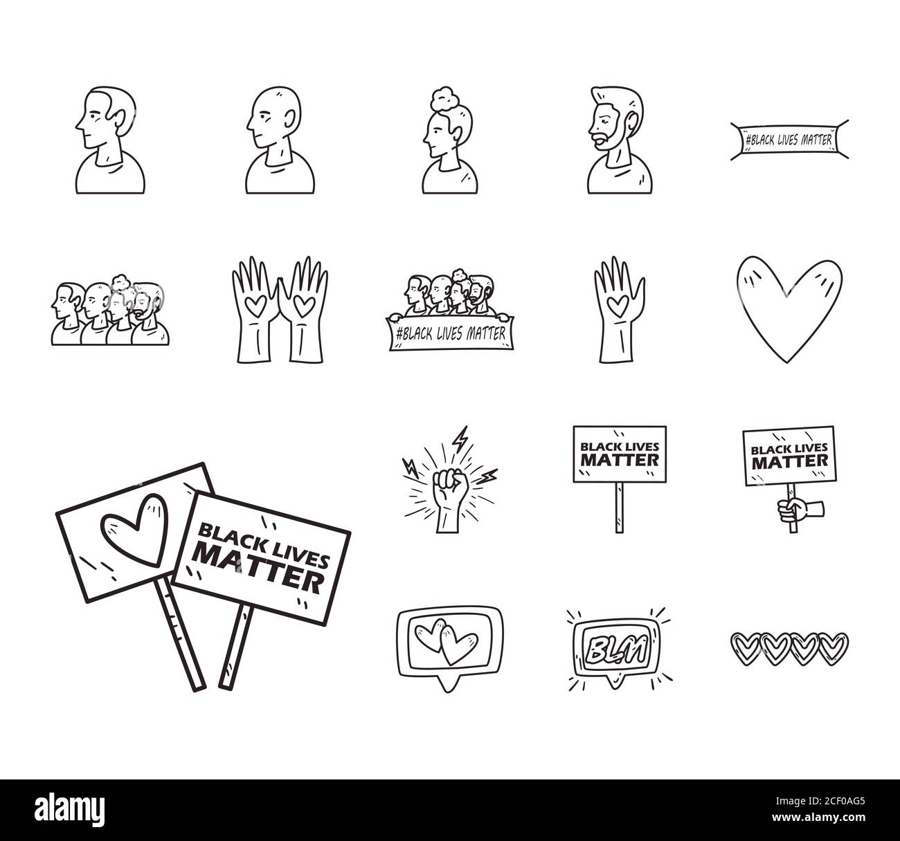 Black lives matter line style set of icons design of Protest justice ...