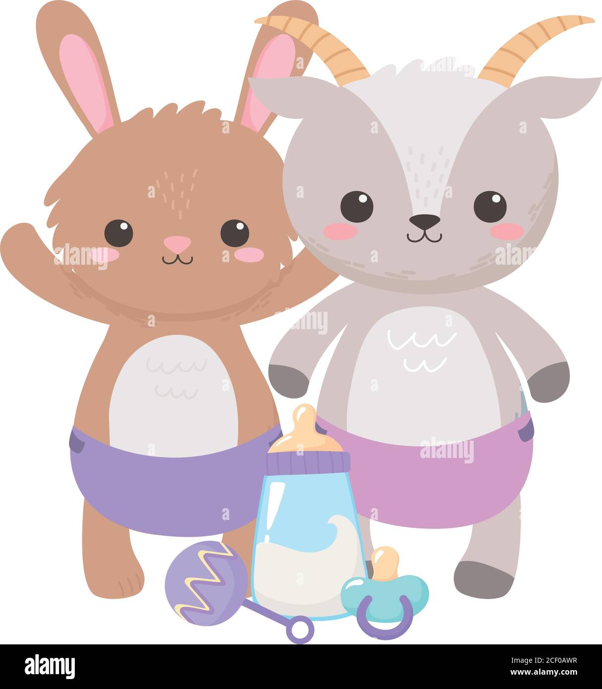 baby shower, cute rabbit goat with pacifier rattle and bottle milk ...