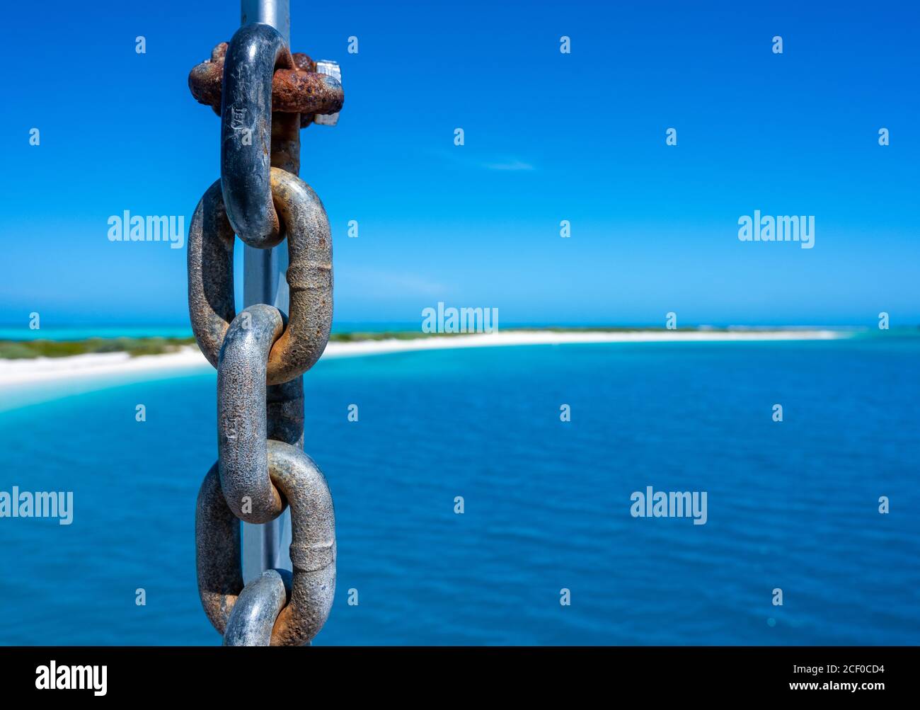 Anchor Chain and Bright Blue Waters over Florida keys Stock Photo - Alamy