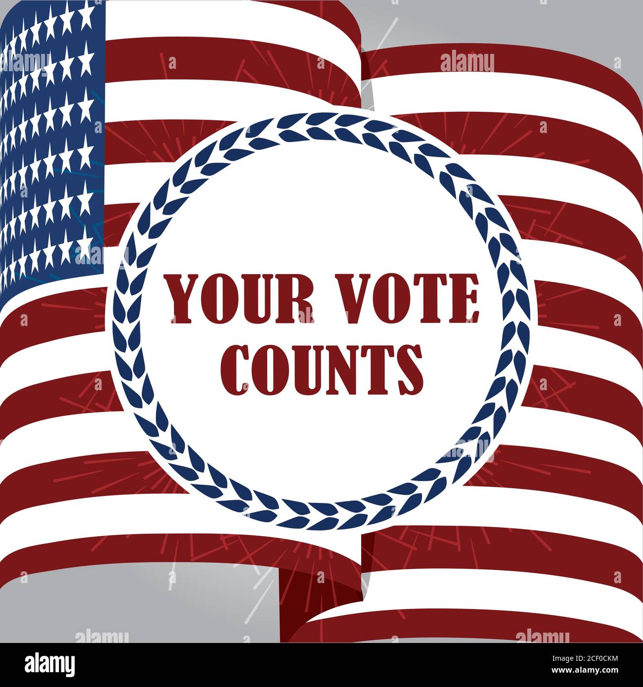 waving flag sign your vote counts lettering, politics voting and ...