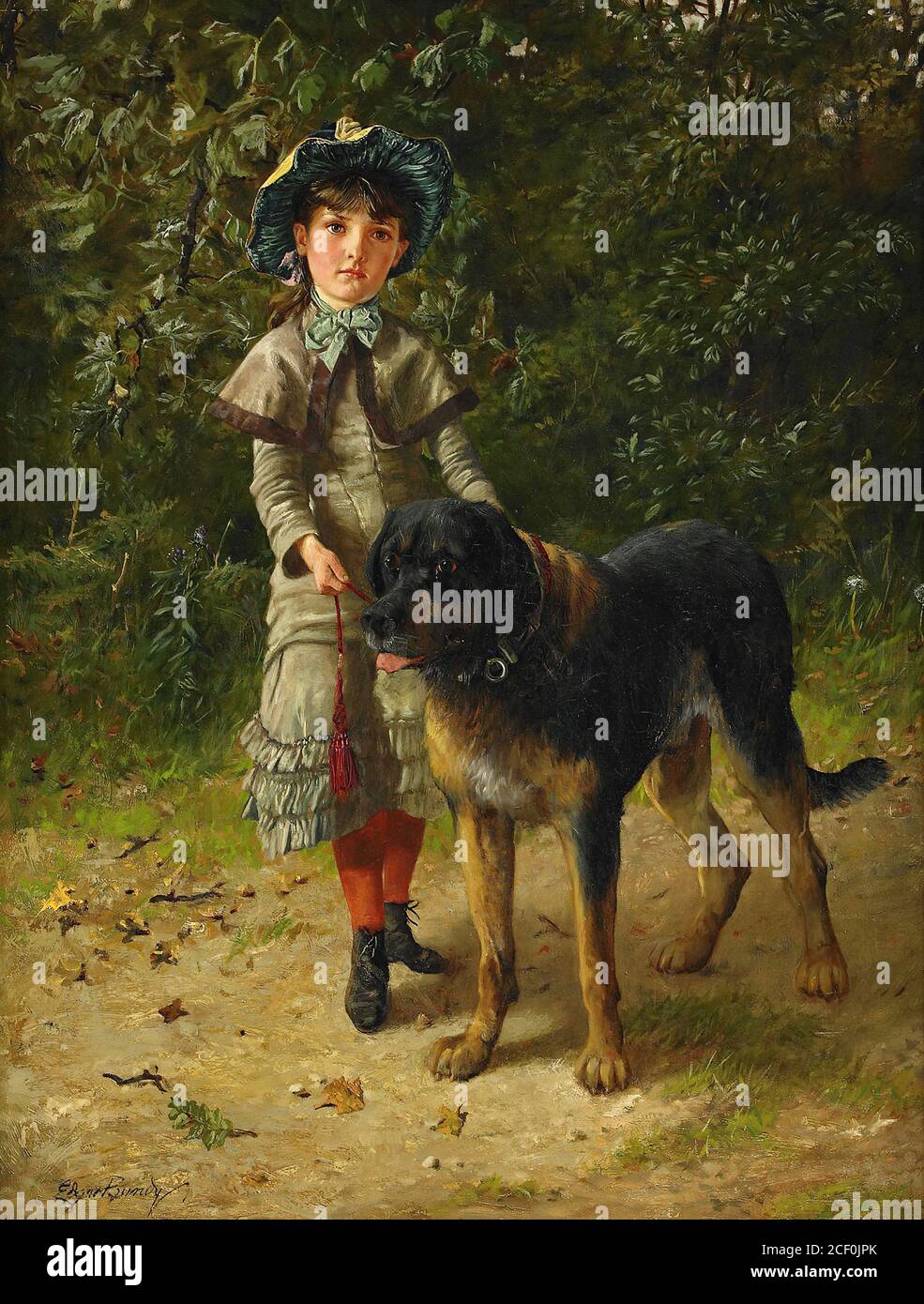 Bundy Edgar - Girl with Dog - British School - 19th Century Stock Photo ...
