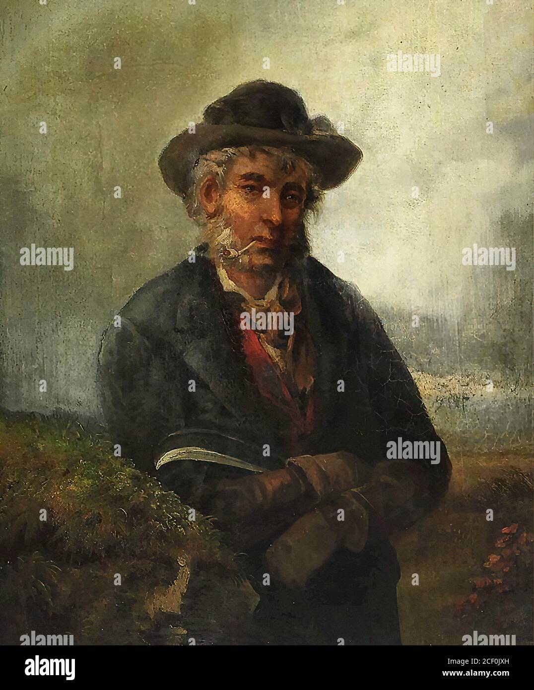 Burgess John Bagnold A Country Man In Landscape Smoking A Pipe