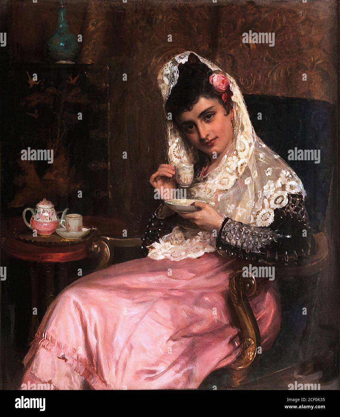 Burgess John Bagnold Teatime British School 19th Century Stock