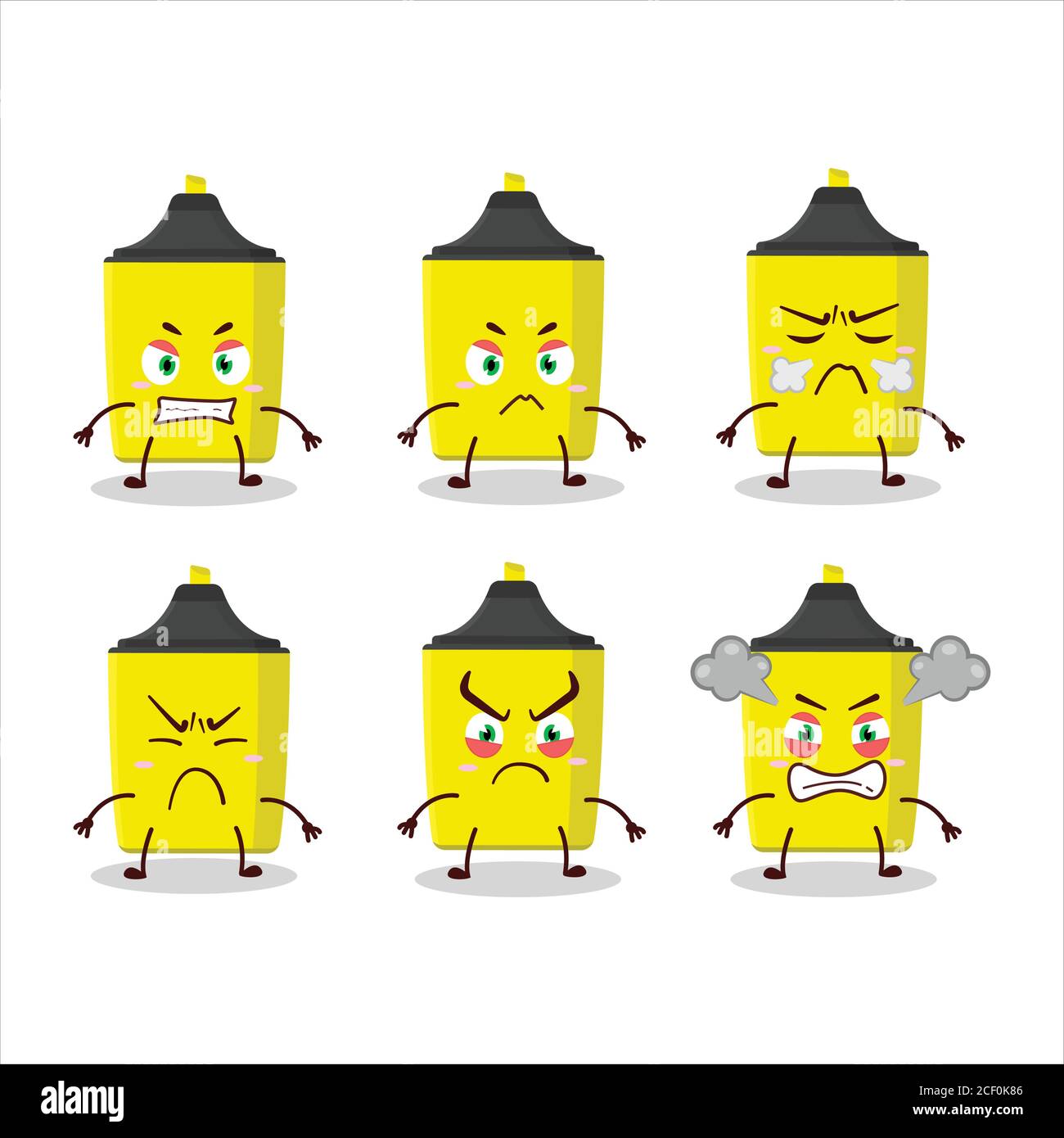 Yellow highlighter cartoon character with various angry expressions ...