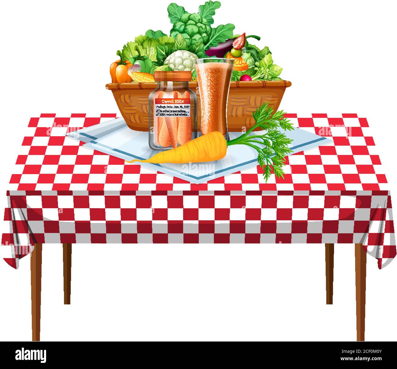 Vegetable and fruits on the table with checkered pattern tablecloth ...