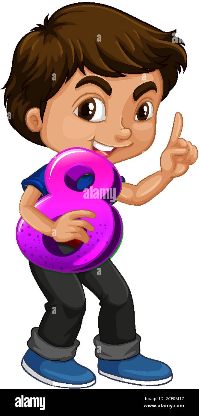 Asian boy holding math number eight illustration Stock Vector Image ...