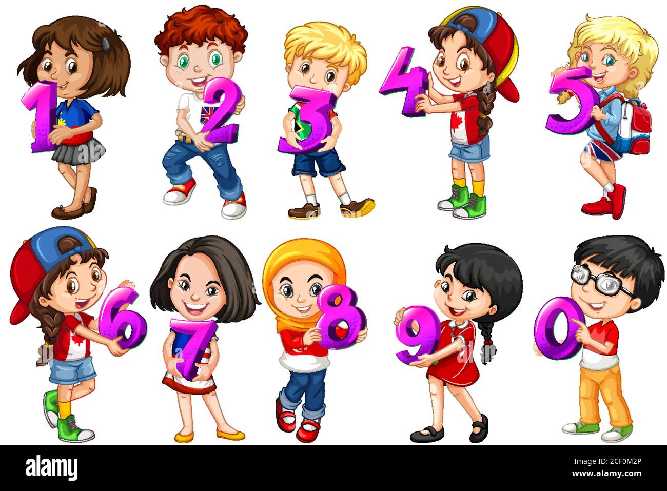 Set of different children holding math number illustration Stock Vector ...