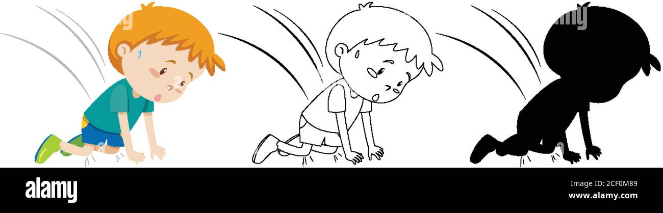 Boy accident fall down on the fall in colour and silhouette and outline ...