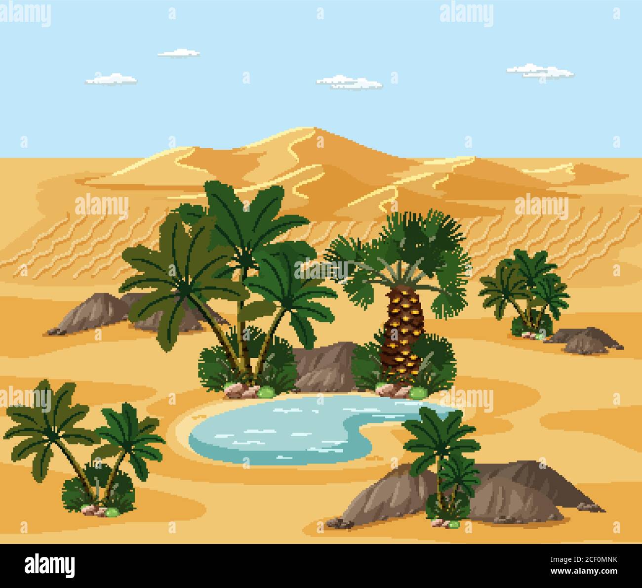 Desert landscape with nature tree elements scene illustration Stock ...