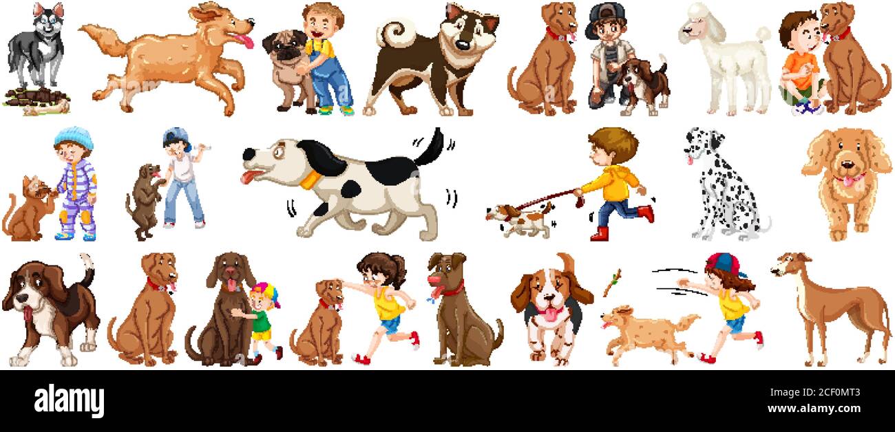 Set of different dog breed cartoon illustration Stock Vector Image ...