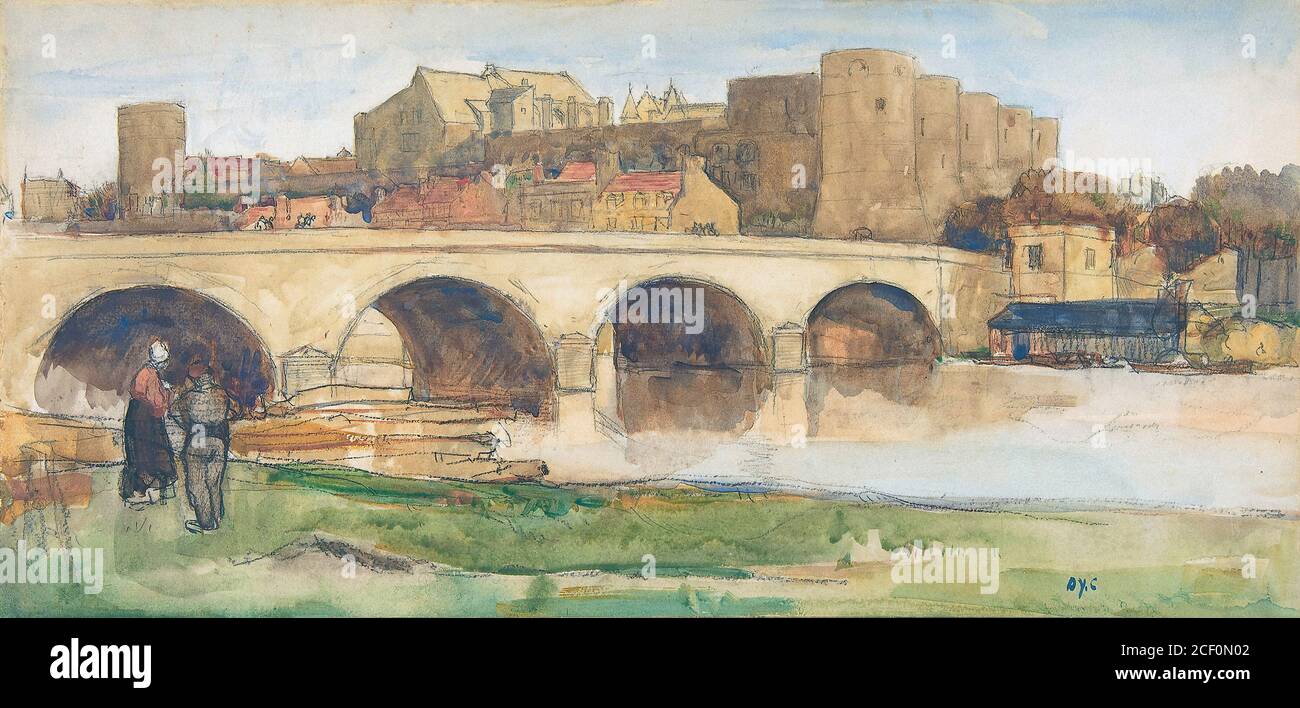 Cameron David Young - View of a Bridge at Angers - British School ...