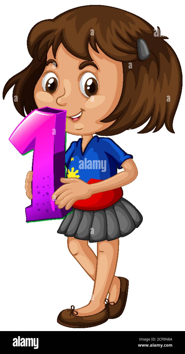 Asian girl holding math number one illustration Stock Vector Image ...