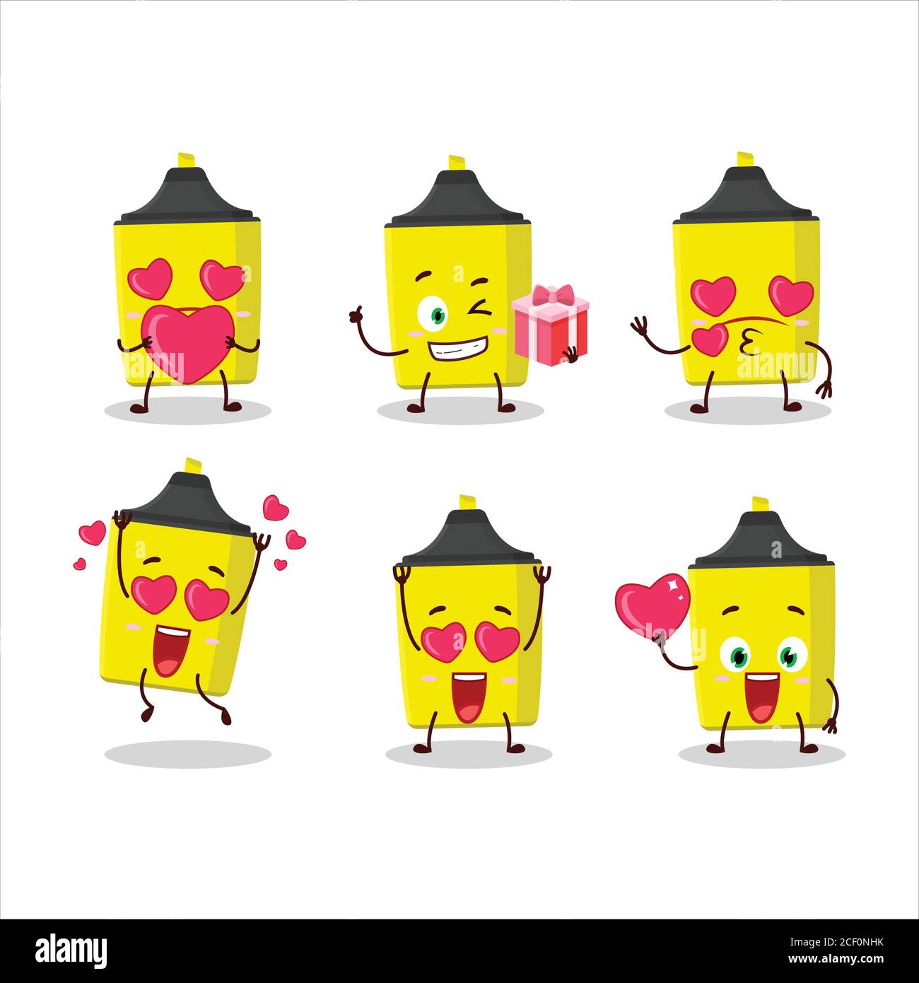 Yellow highlighter cartoon character with love cute emoticon Stock ...