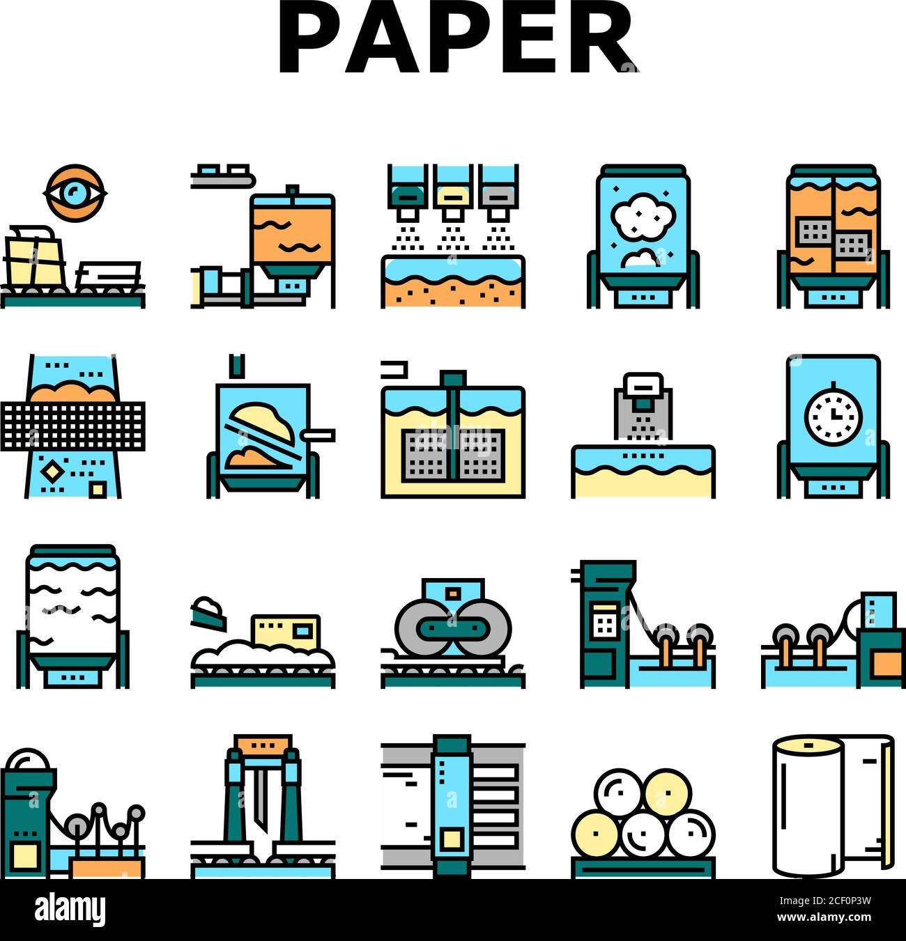 Paper Production Plant Collection Icons Set Vector Stock Vector Image ...