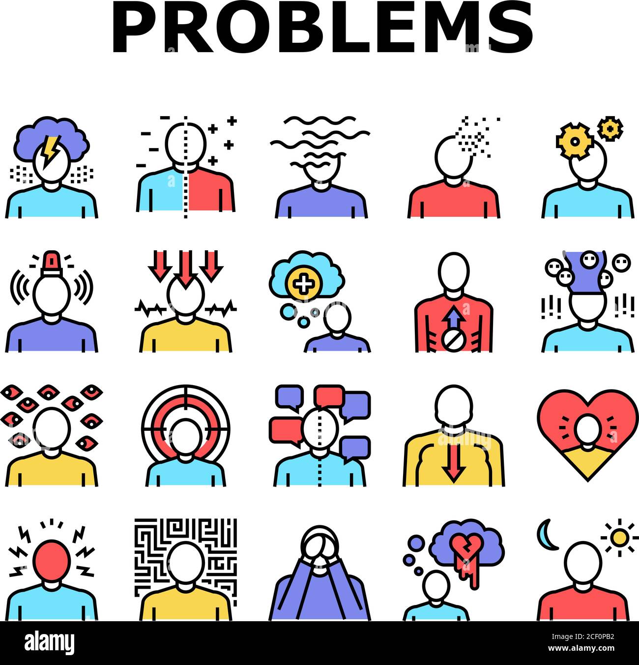 Psychological Problems Collection Icons Set Vector Stock Vector Image ...