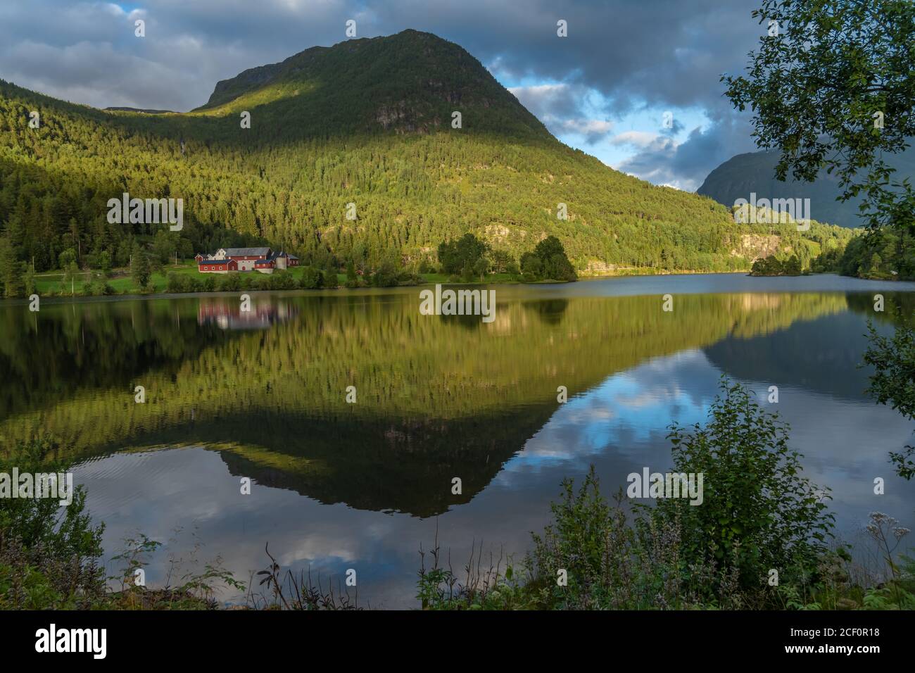 Gorgeous, mountain lake and fjord scenery along the Gaular River Valley ...