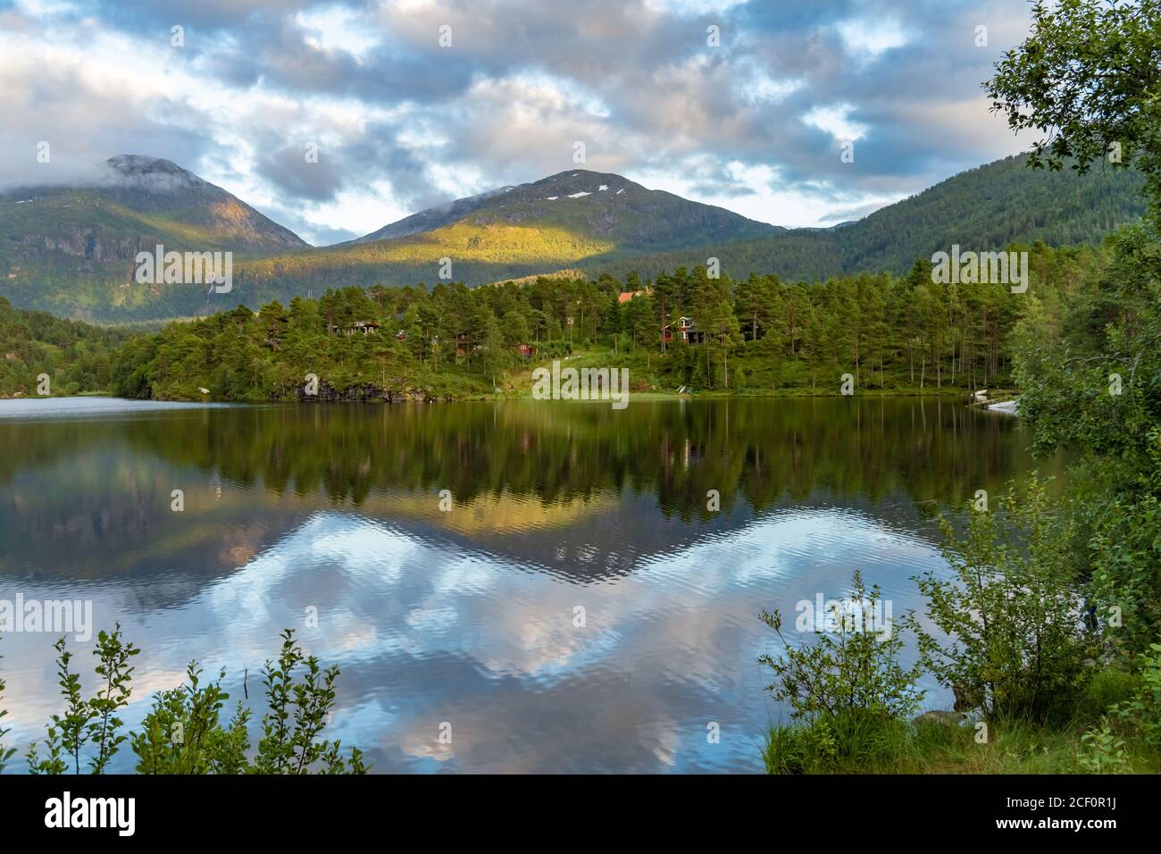 Gorgeous, mountain lake and fjord scenery along the Gaular River Valley ...