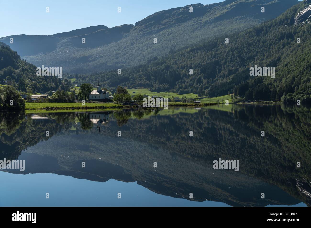 Gorgeous, mountain lake and fjord scenery along the Gaular River Valley ...